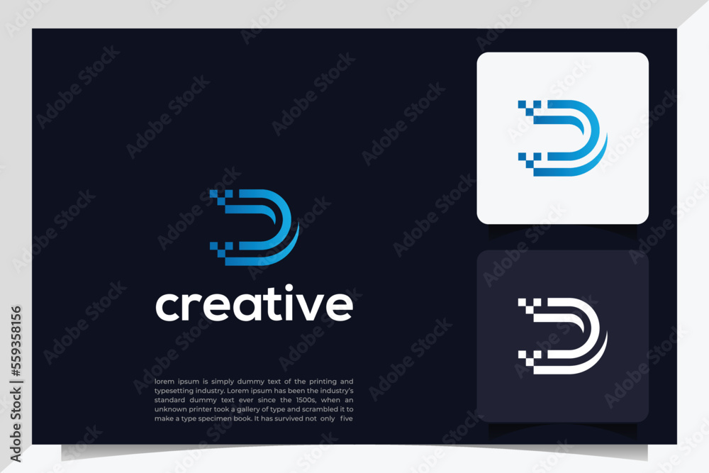 letter d data tech logo in mono line style, tech letter d logo, fast ...