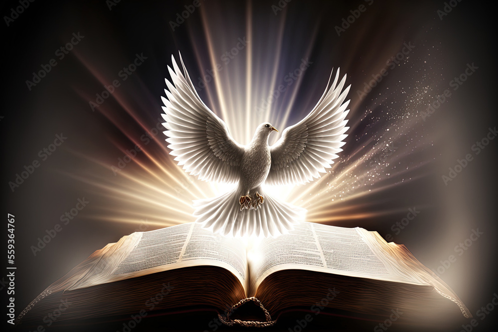 The Bible, the Bible's clear beam of light, the white dove of the Holy ...