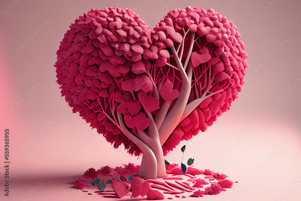 3d rendering of tree with a love heart Stock Illustration | Adobe Stock