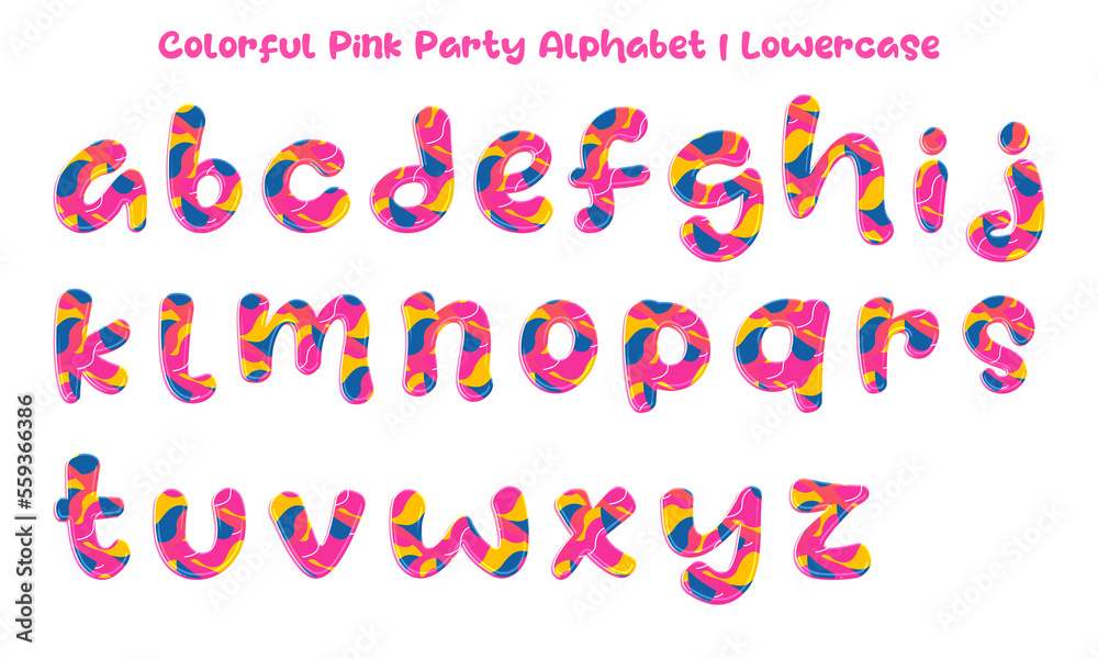 Colorful pink party alphabet set, includes font or letters in both ...