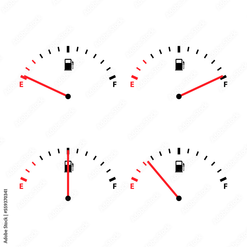 Set of Fuel car indicator icon, gauge petrol automobile meter symbol ...