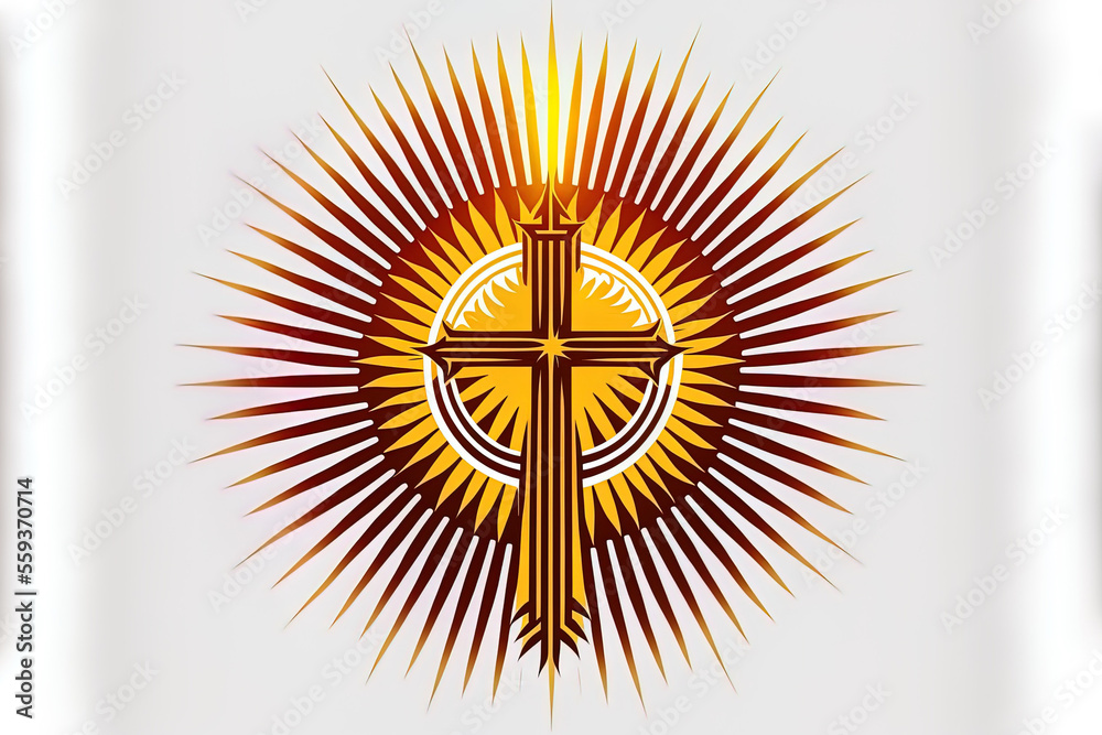Christian cross and sunburst church logo design icon. Generative AI ...