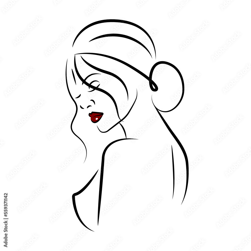Elegant Female Silhouette Abstract Line Art Drawing Woman Fashion
