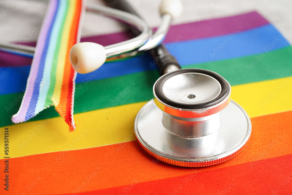 LGBT symbol, Stethoscope with rainbow ribbon, rights and gender ...