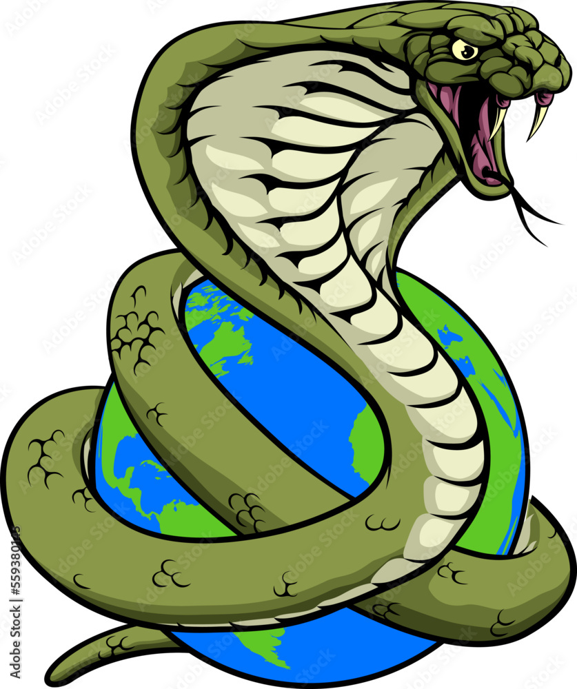 A cobra snake wrapped around a world earth globe concept Stock Vector ...