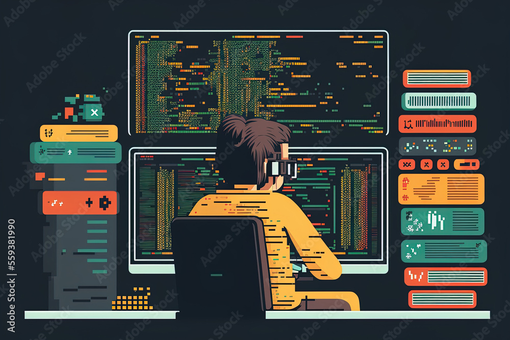 programmer is coding and programming software. Generative AI Stock Illustration | Adobe Stock