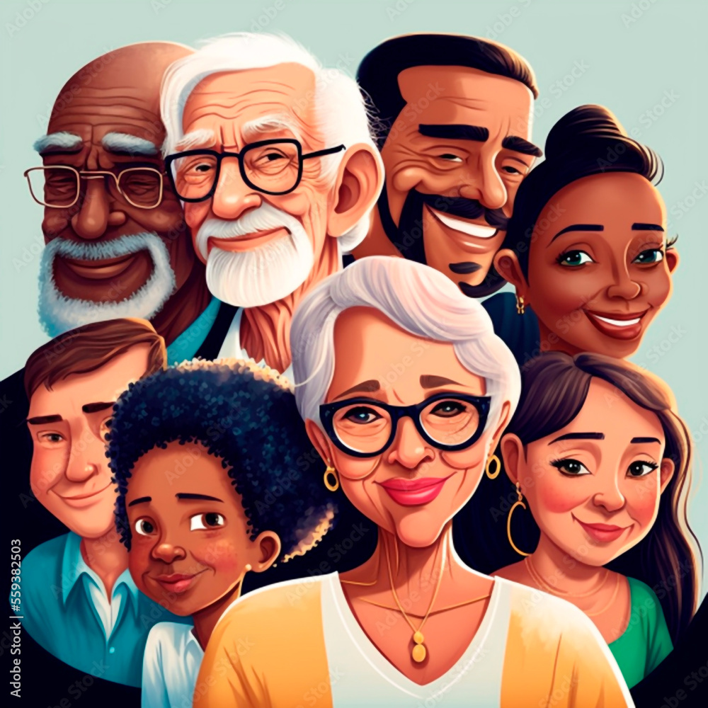 Multiracial, Multicultural Group of People. Happy Old Men and Young Men ...