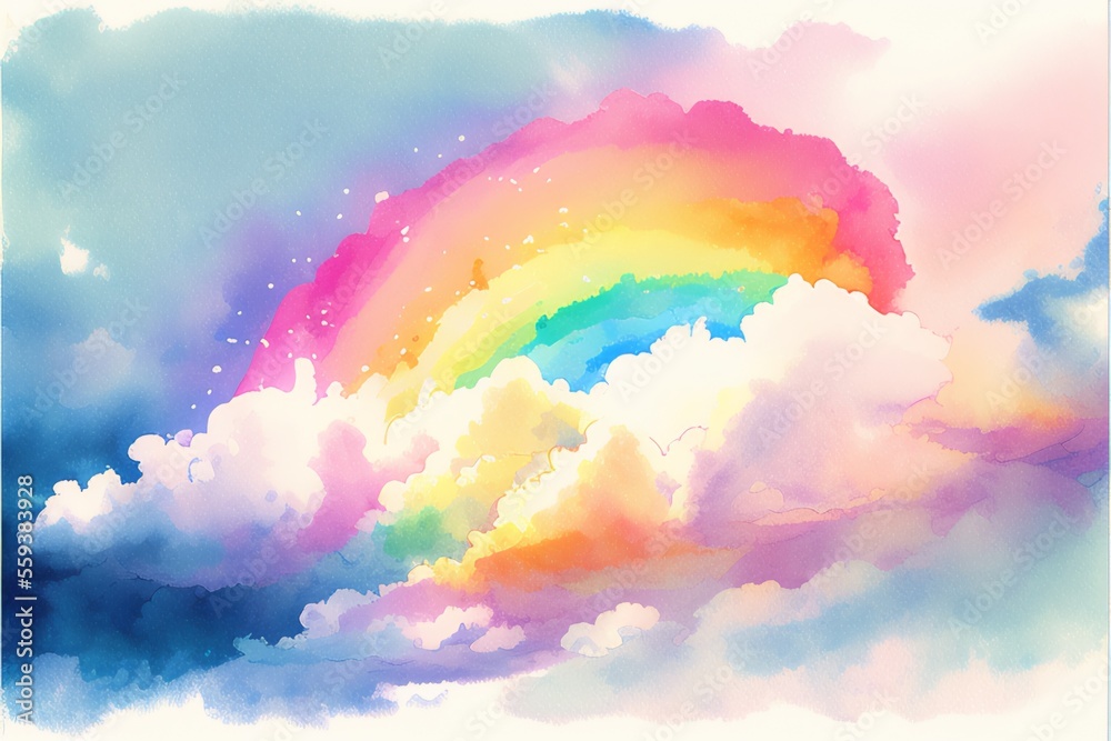 rainbow pastel watercolor sky clouds background Stock Illustration ...