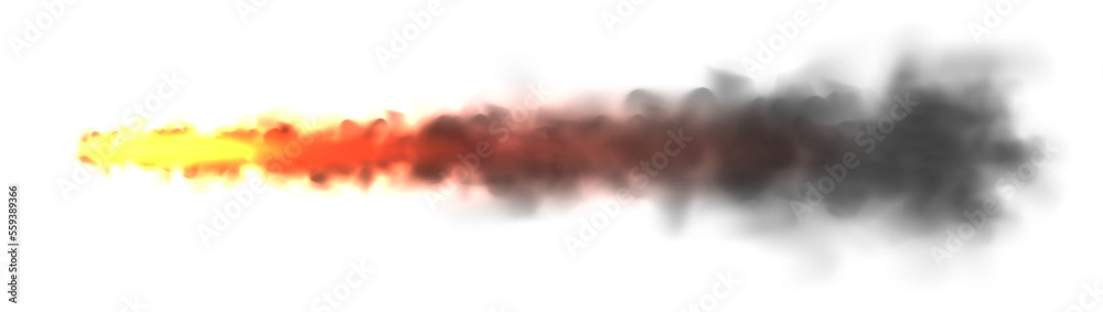 Realistic black smoke with fire, space rocket launch trail. Fire burst ...