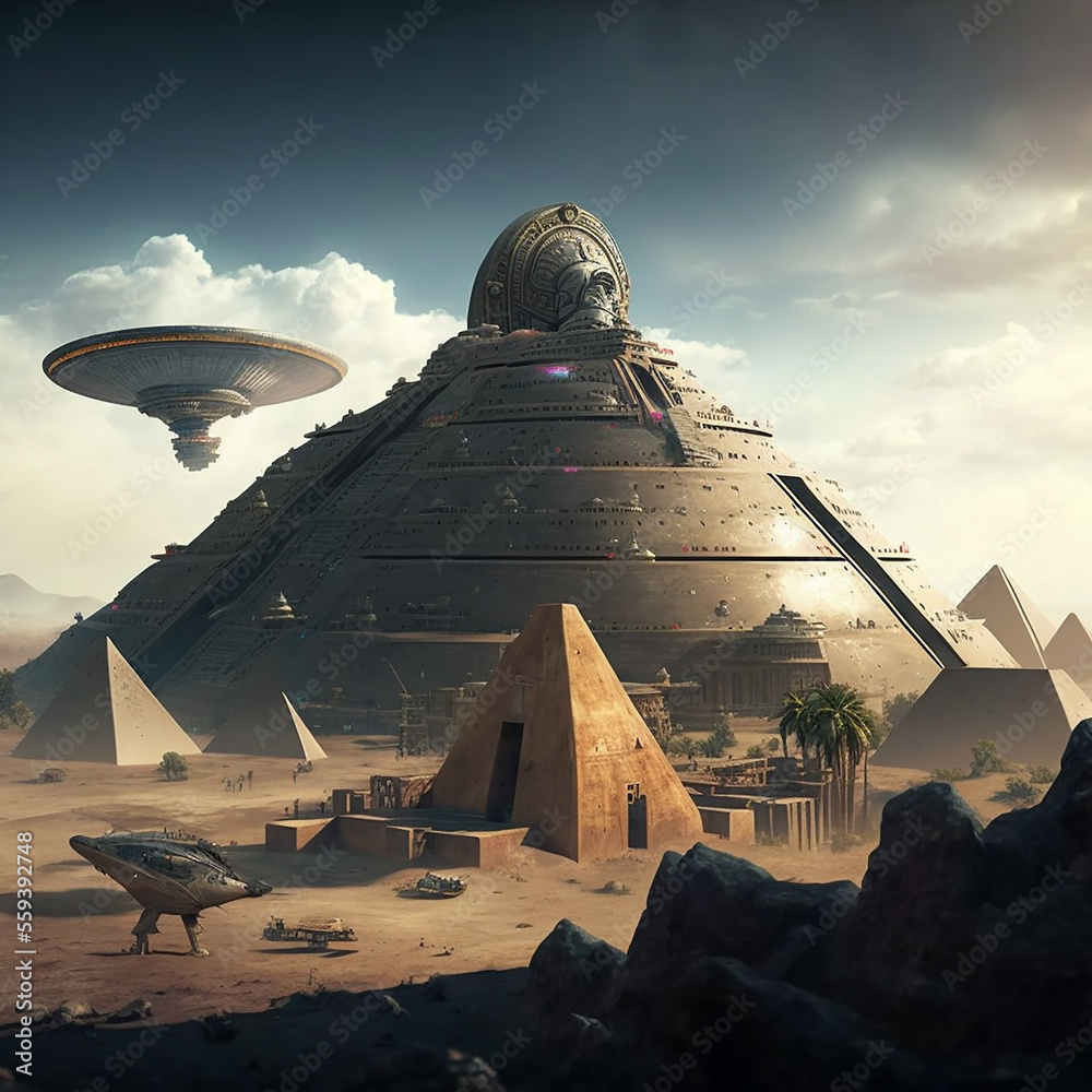 pyramids made by aliens. Created with Generative AI technology ...
