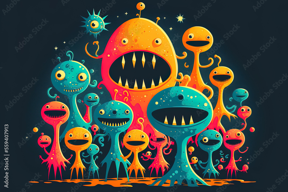 space aliens. figures in a background with outdoor freaks terrifying ...