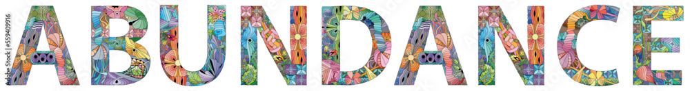 Word ABUNDANCE. Vector zentangle object for decoration Stock Vector ...