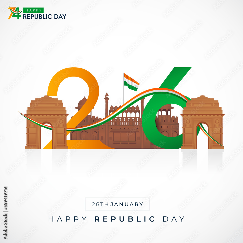 26 January India Republic Day 74th Celebration Social Media Post Stock ...