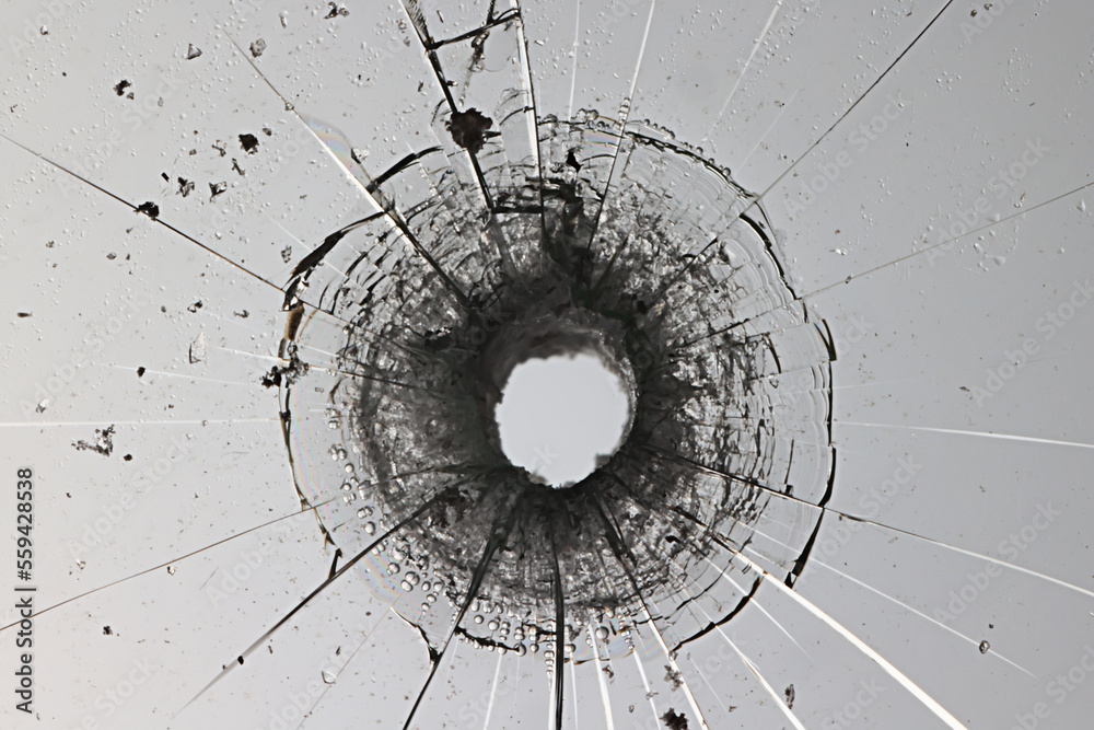 white background bullet hole on glass texture abstract window Stock ...