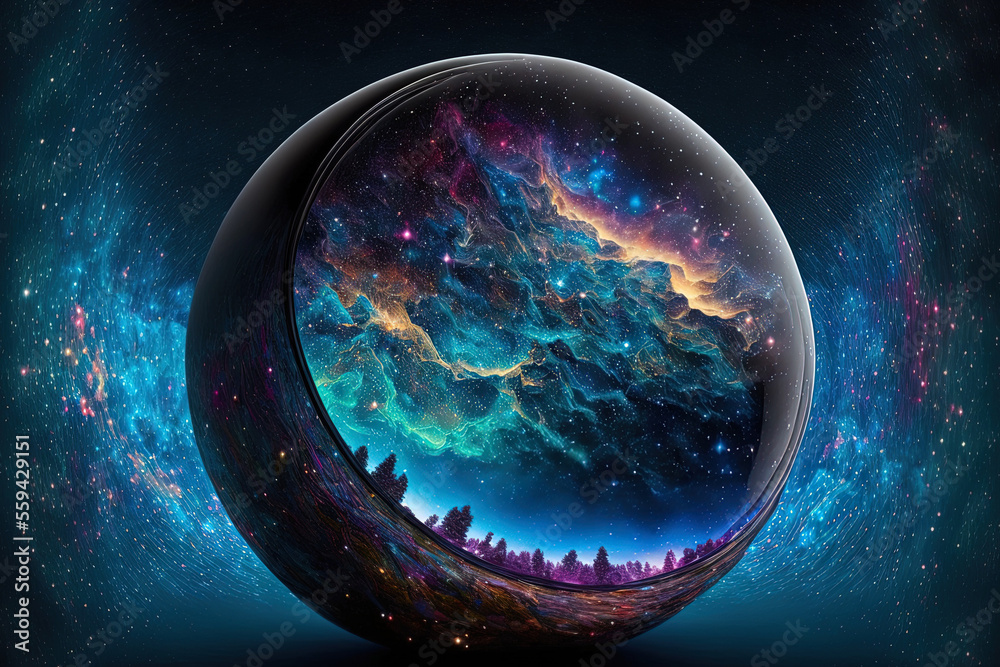 Projected spherical picture of the environment in space with nebulae ...