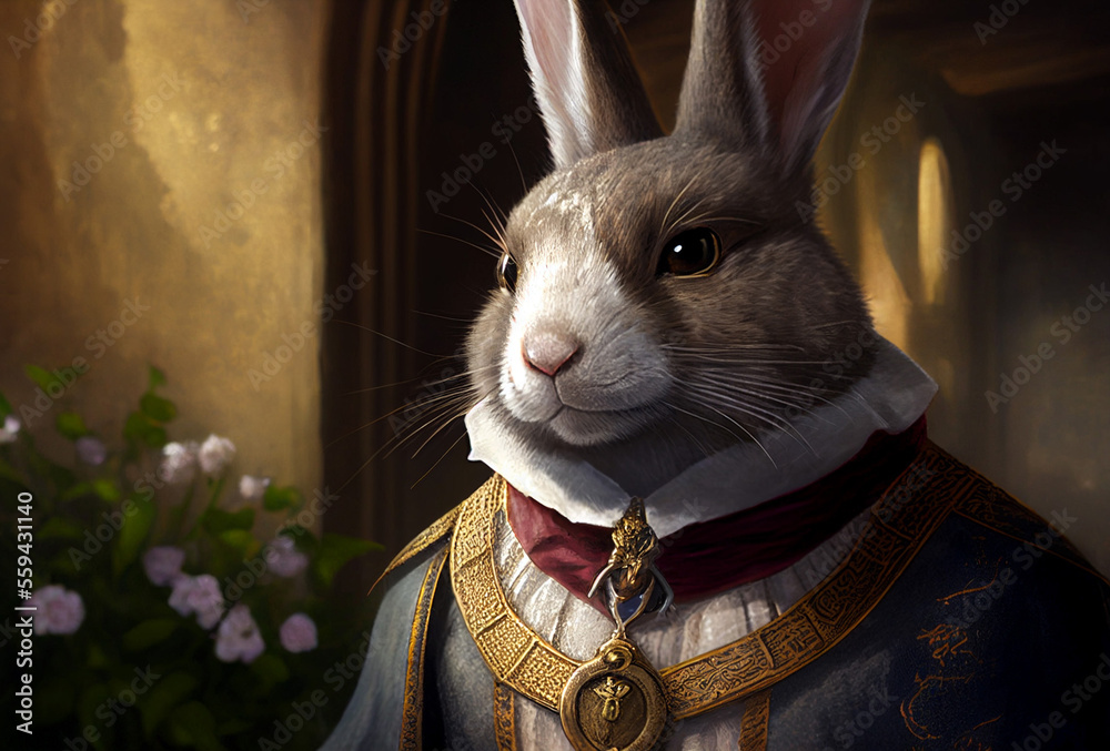Rabbit aristocrat. Vintage outfit with ruff. White millstone collar ...