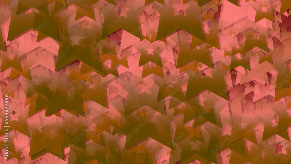 3D rendering of an array of star shapes. Stars of different sizes in ...