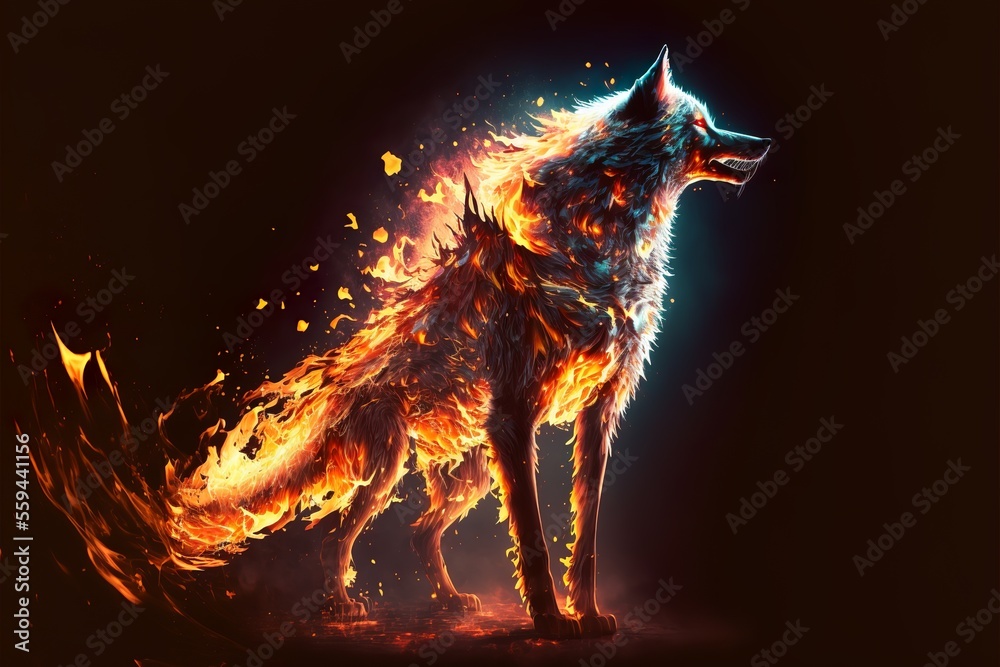 Animals with the power of blazing fire - wolf Stock Illustration ...