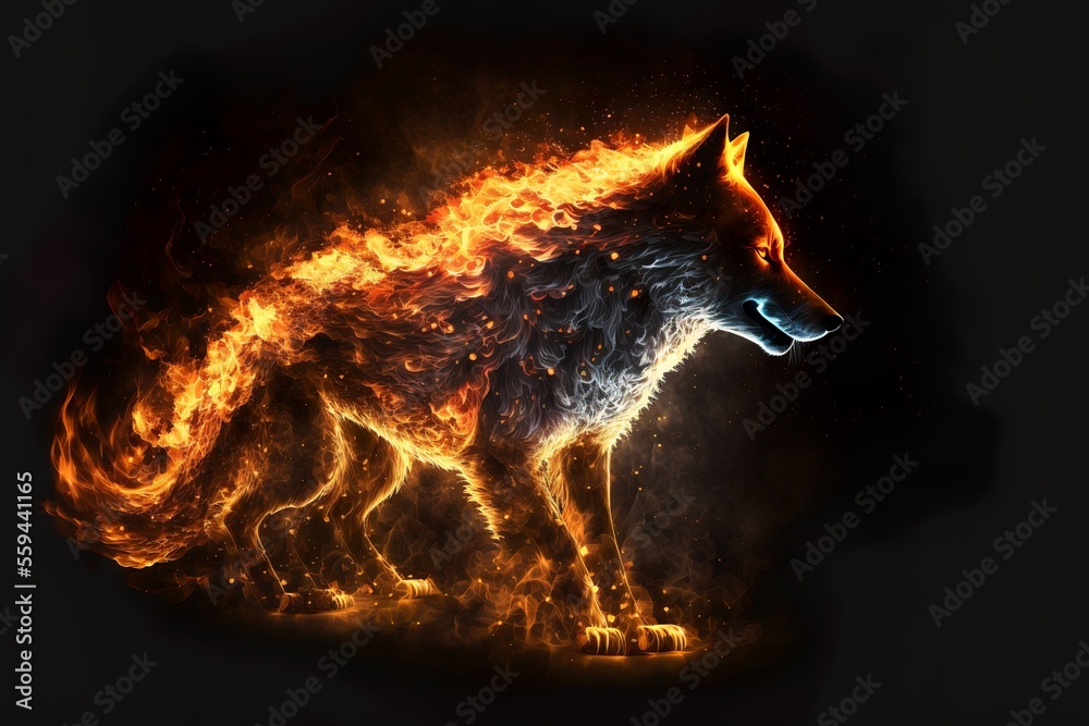 Animals with the power of blazing fire - wolf Stock Illustration ...