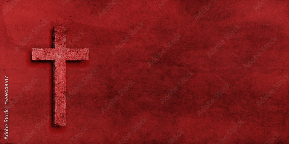 cross on red rough cement wall texture, christ god symbol sign ...