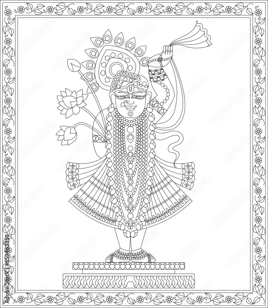Shrinathji or Lord Krishna as a Pichwai folk painting, Indian folk art ...
