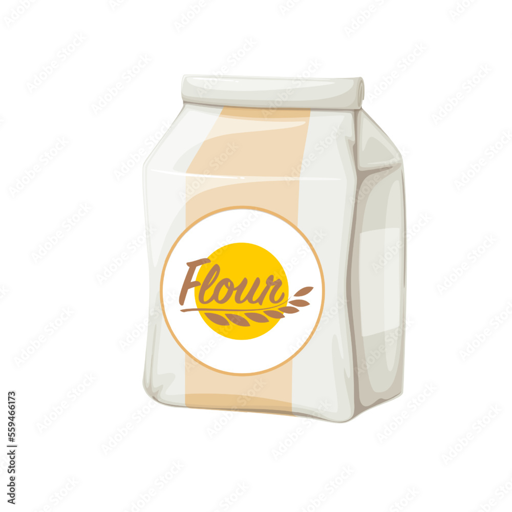 Flour paper bag vector illustration. Cartoon packet with Flour text and ...