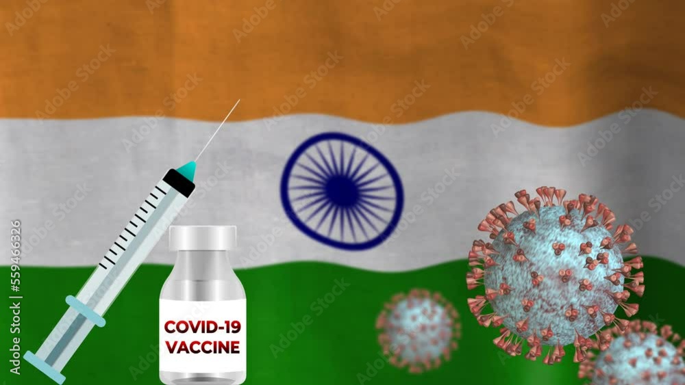 covid 19 vaccine on waving blur India flag animation. concept for ...