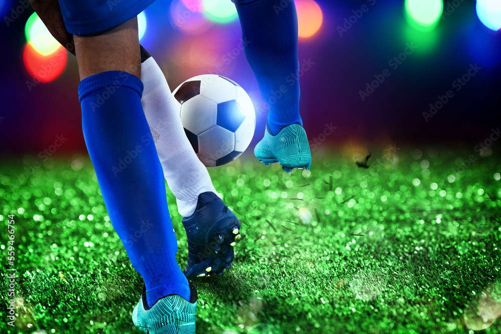 Football scene with competing soccer players at the stadium Stock Photo ...