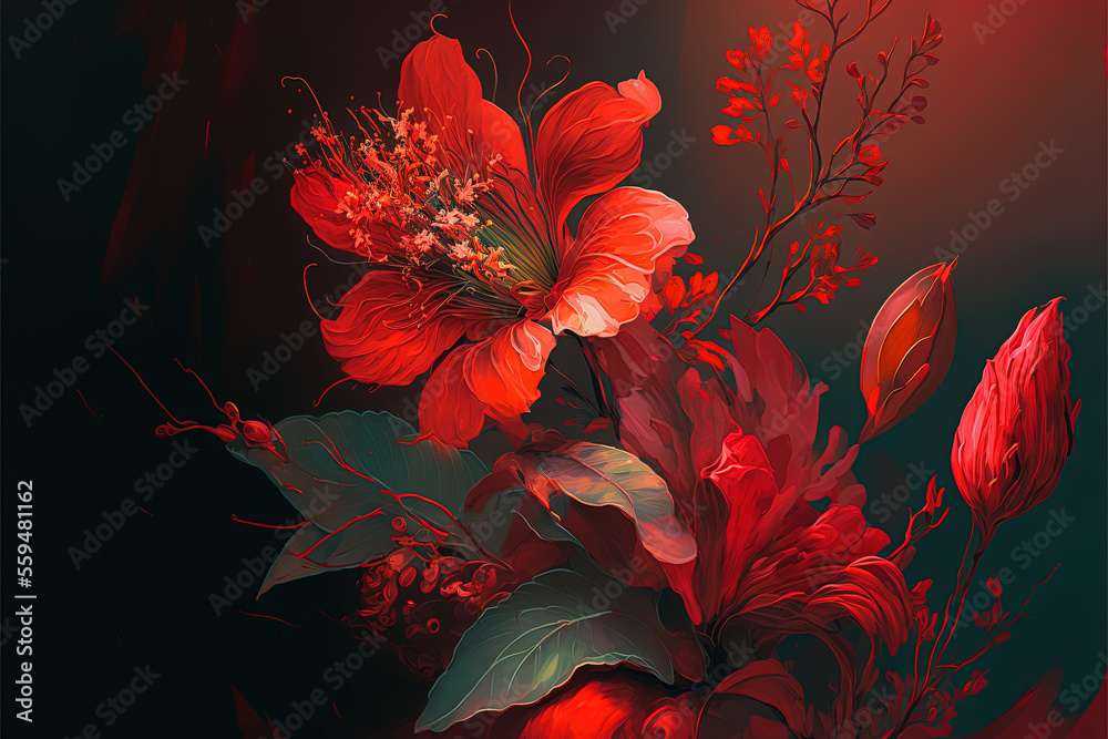 red flowers artwork created with Generative AI technology Stock ...