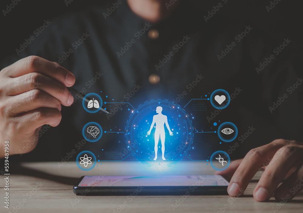 Health Check with digital system support for patient with medical icon ...