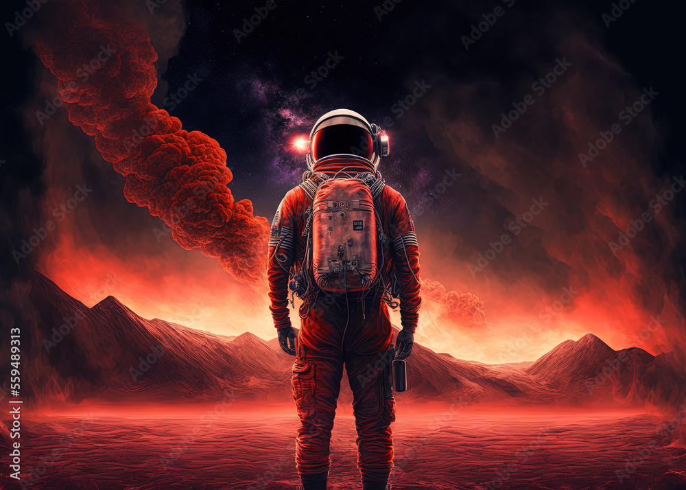 astronaut in red environment created with Generative AI technology ...