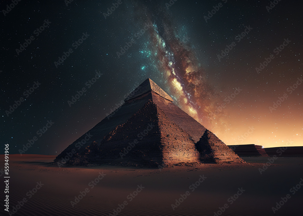 pyramid in the night with milkyway in the sky created with Generative ...