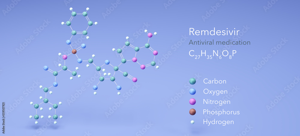 molecule remdesivir, molecular structures, antiviral medication 3d ...
