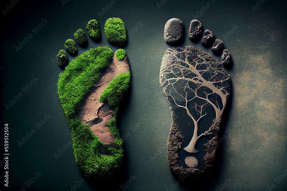 human footprint showing nature as a sign of environmental awareness and ...