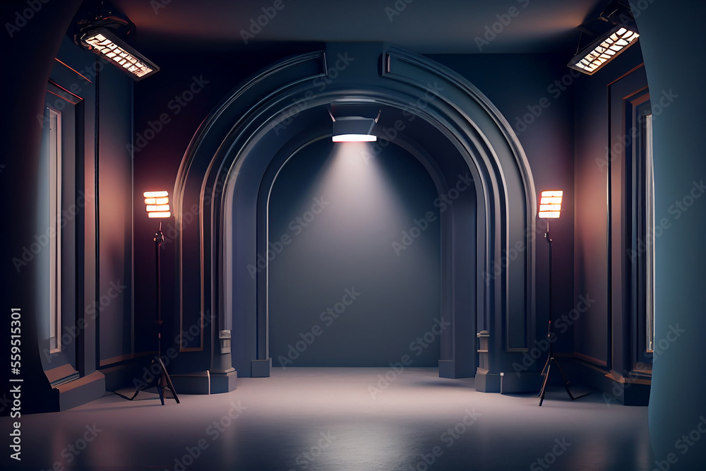 Blue studio room background with spotlight on. Illustrator Generative ...