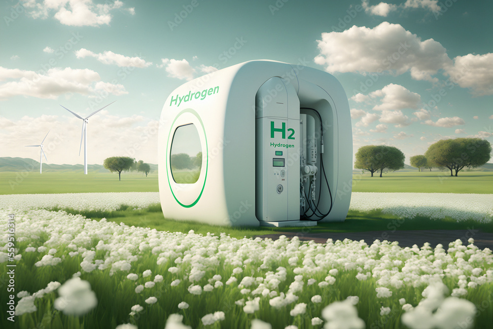 Ilustrace „Hydrogen H2 renewable energy production - hydrogen gas for ...