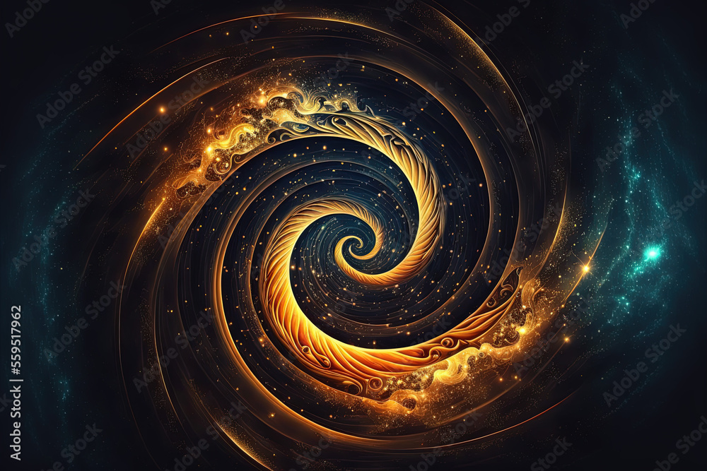 Abstract space background with golden spiral. Astrology and astronomy ...