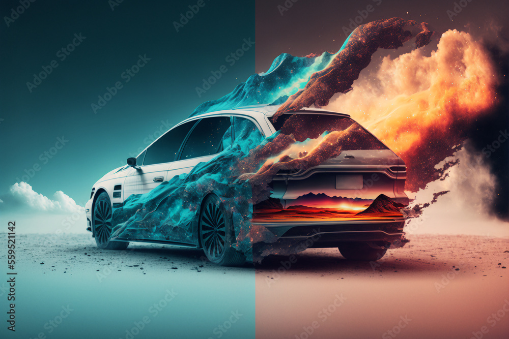 Abstract illustration of connecting a sport car with human and ...