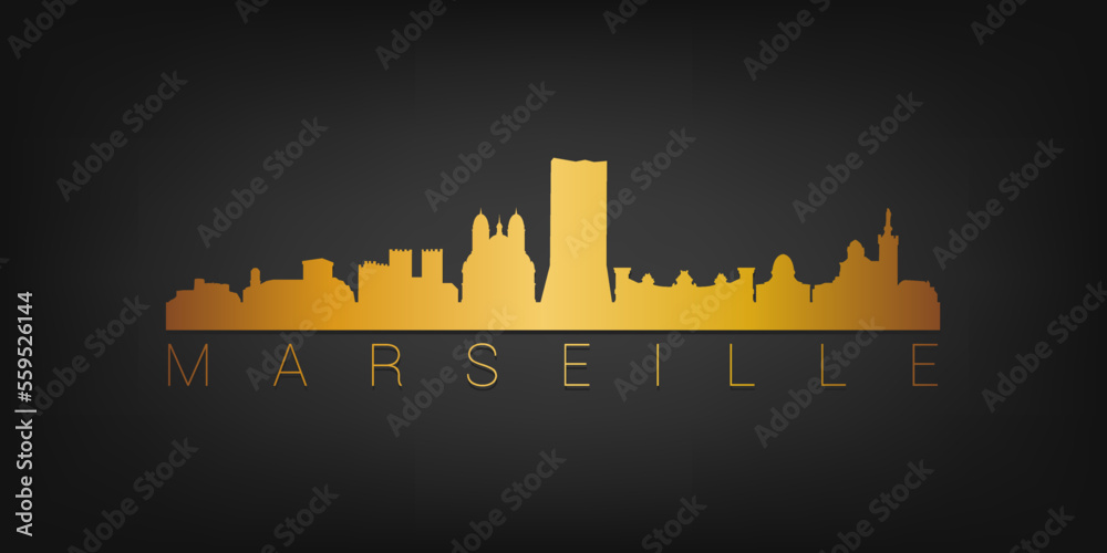 Marseille, France Gold Skyline City Silhouette Vector. Golden Design ...