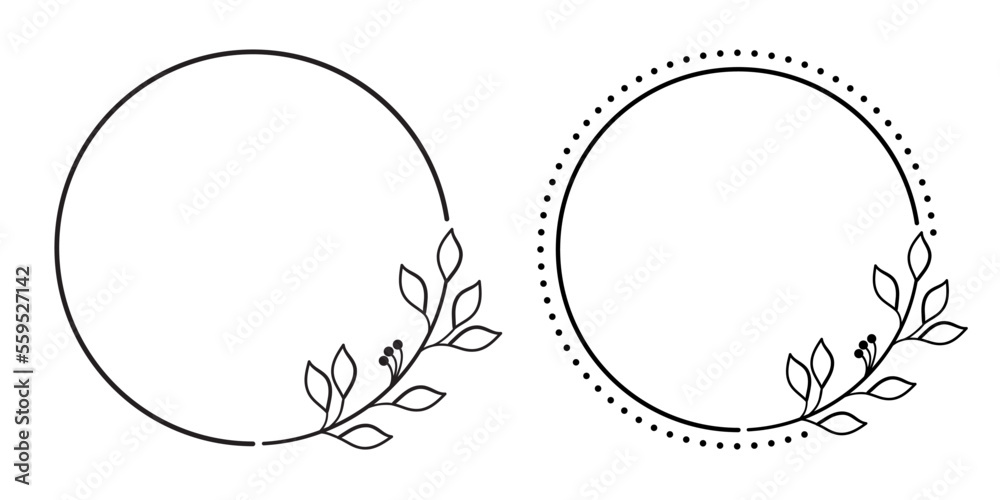 Frame from floral elements. Vector black and white round frame, border ...