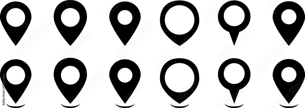 Location symbols set on transparent background. Mapping icon. GPS ...