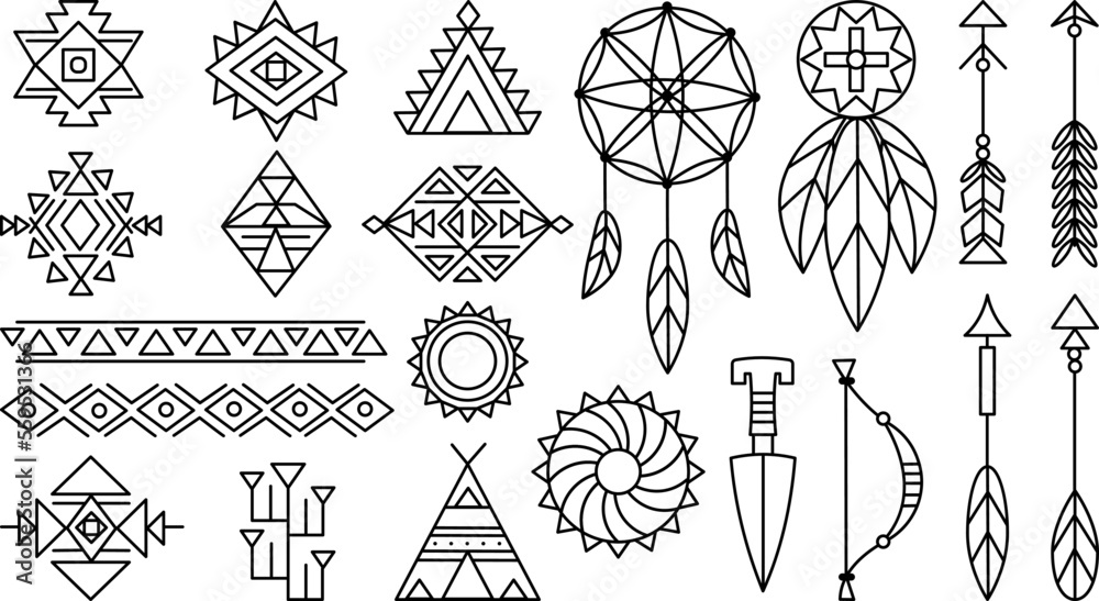 Native american elements, navajo indian graphic tribal symbols ...