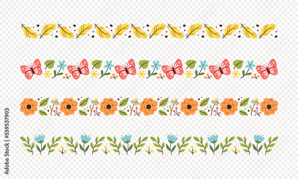 Spring decorative border collection. Seamless borders with floral ...