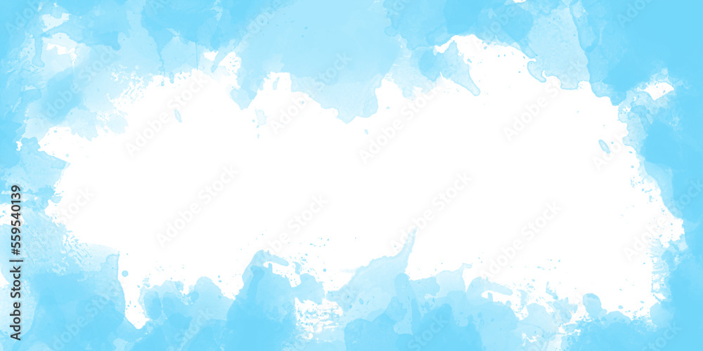 Abstract sky blue watercolor background with paint, Brush-painted blue ...