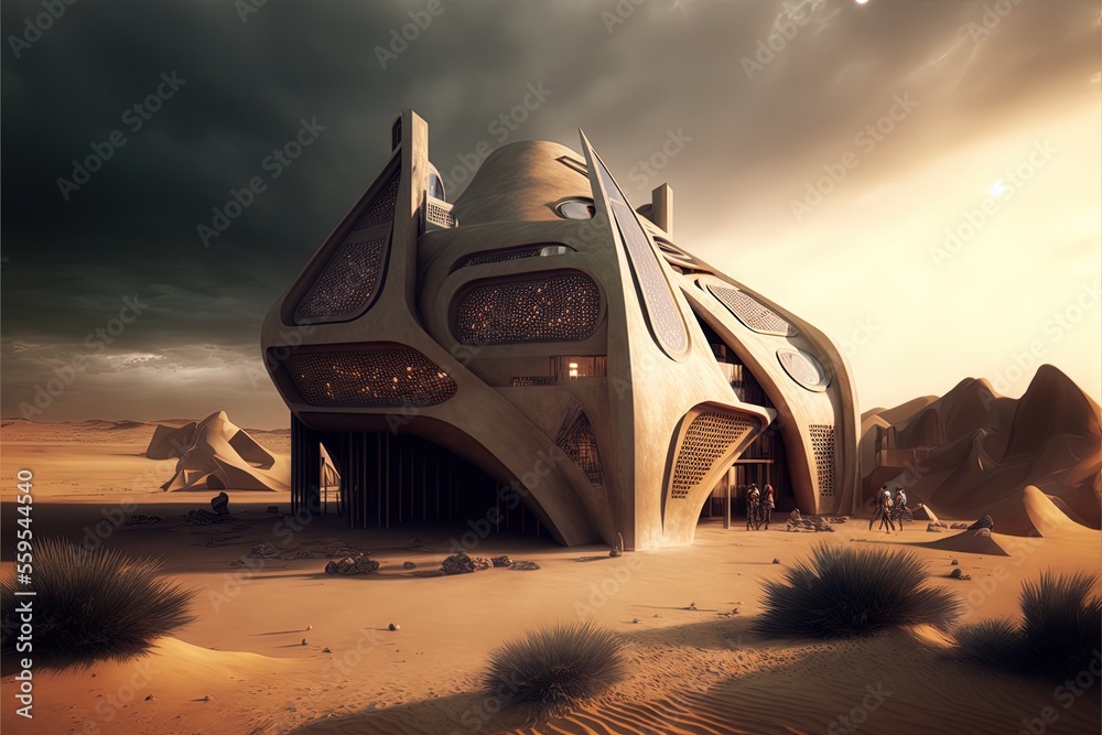 Desert architecture with traditional Arabic oriental motifs. Abstract ...