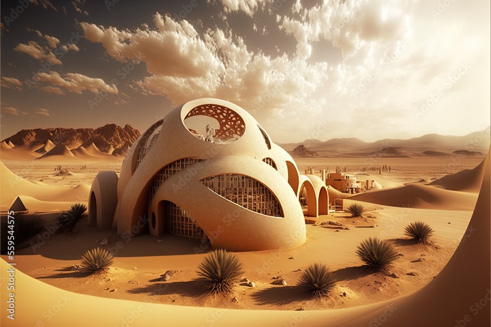 Desert architecture with traditional Arabic oriental motifs. Abstract ...