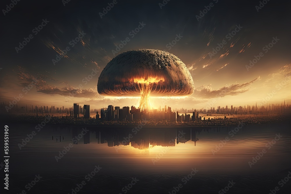 Huge nuclear bomb explosion, end of the world, doomsday in a post ...