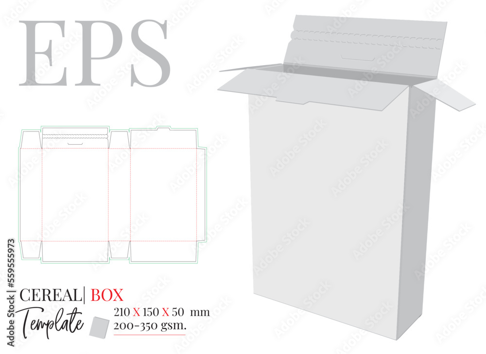 Cereal Box Die Cut Template Vector White Clear Blank Cereal Box Mock