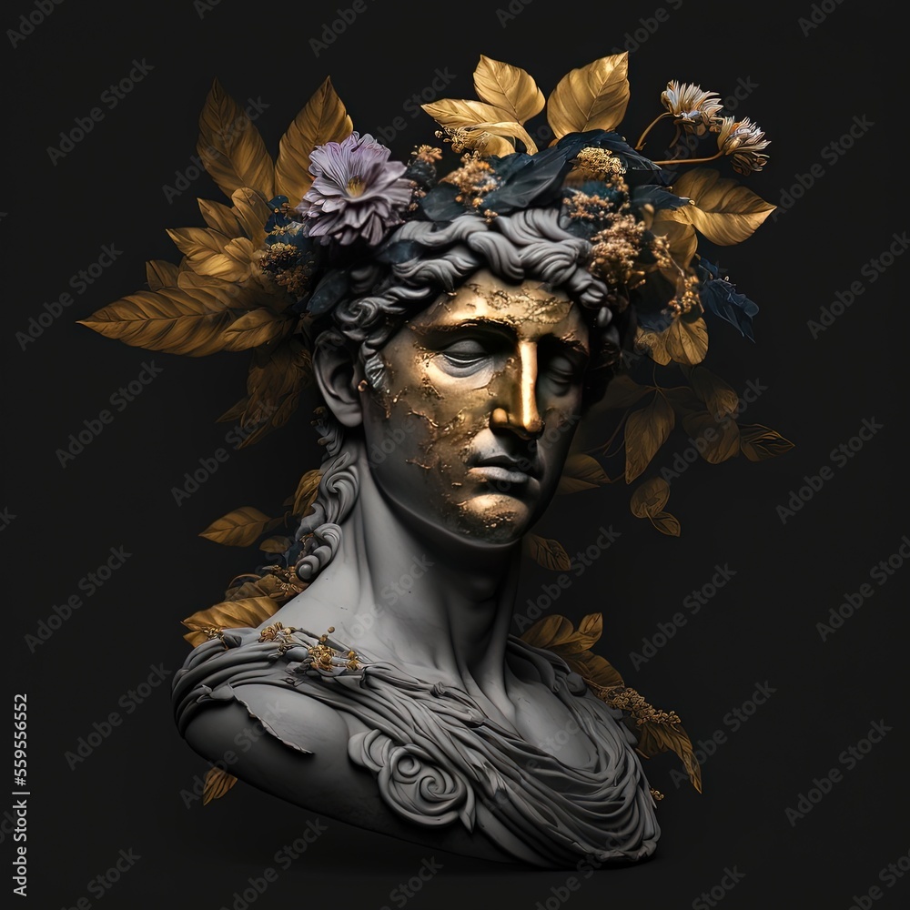 Une personne stoïque avec une couronne de fleurs, mélange d'accents d ...