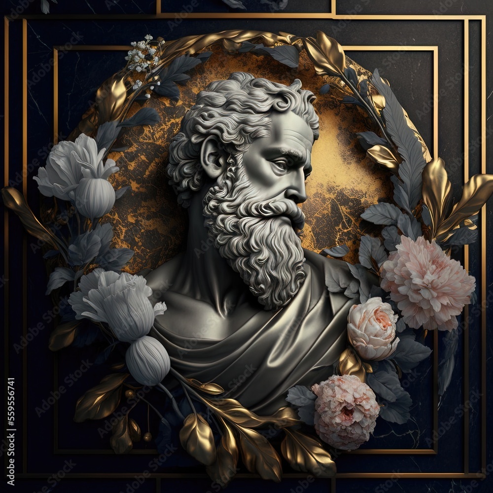 Stockillustratie Une personne stoïque avec une couronne de fleurs ...